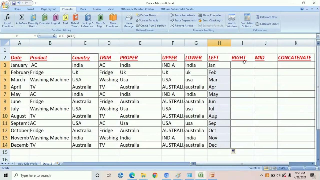 TEXT FUNCTION formulas (TRIM, PROPER, UPPER, LOWER, LEFT,RIGHT, MID and ...