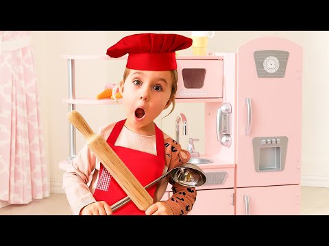 Milana Pretend playing in Restaurant with Kitchen Toys