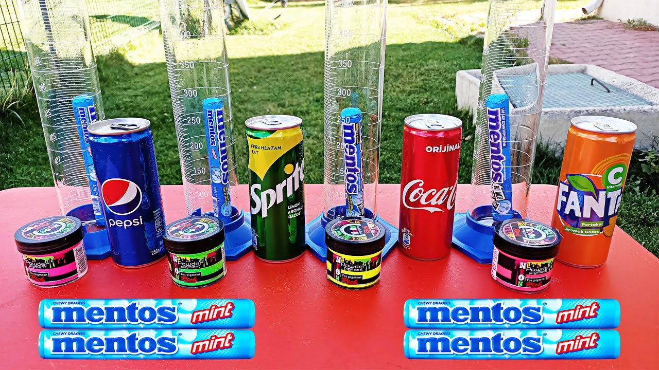 Experiment of Coca Cola Pepsi Fanta Sprite and Mentos Reaction - YouTube