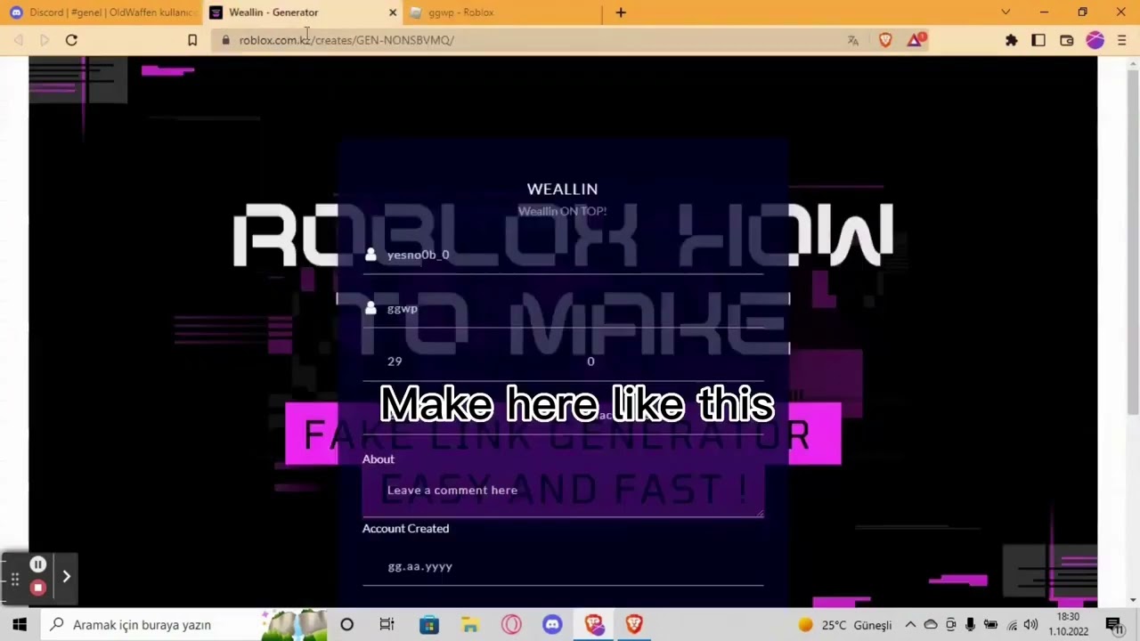ROBLOX HOW TO MAKE FAKE LİNK GENERATOR 2022 - YouTube