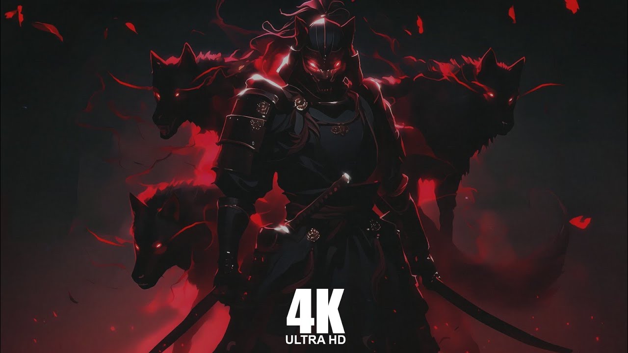 1 Hour Loop Red Samurai With Wolves 4K Resolution Your Live Wallpaper ...