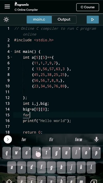 Largest No Of Matrix In C Programming Coding Clanguage Viral Music Shorts Short Code Youtube