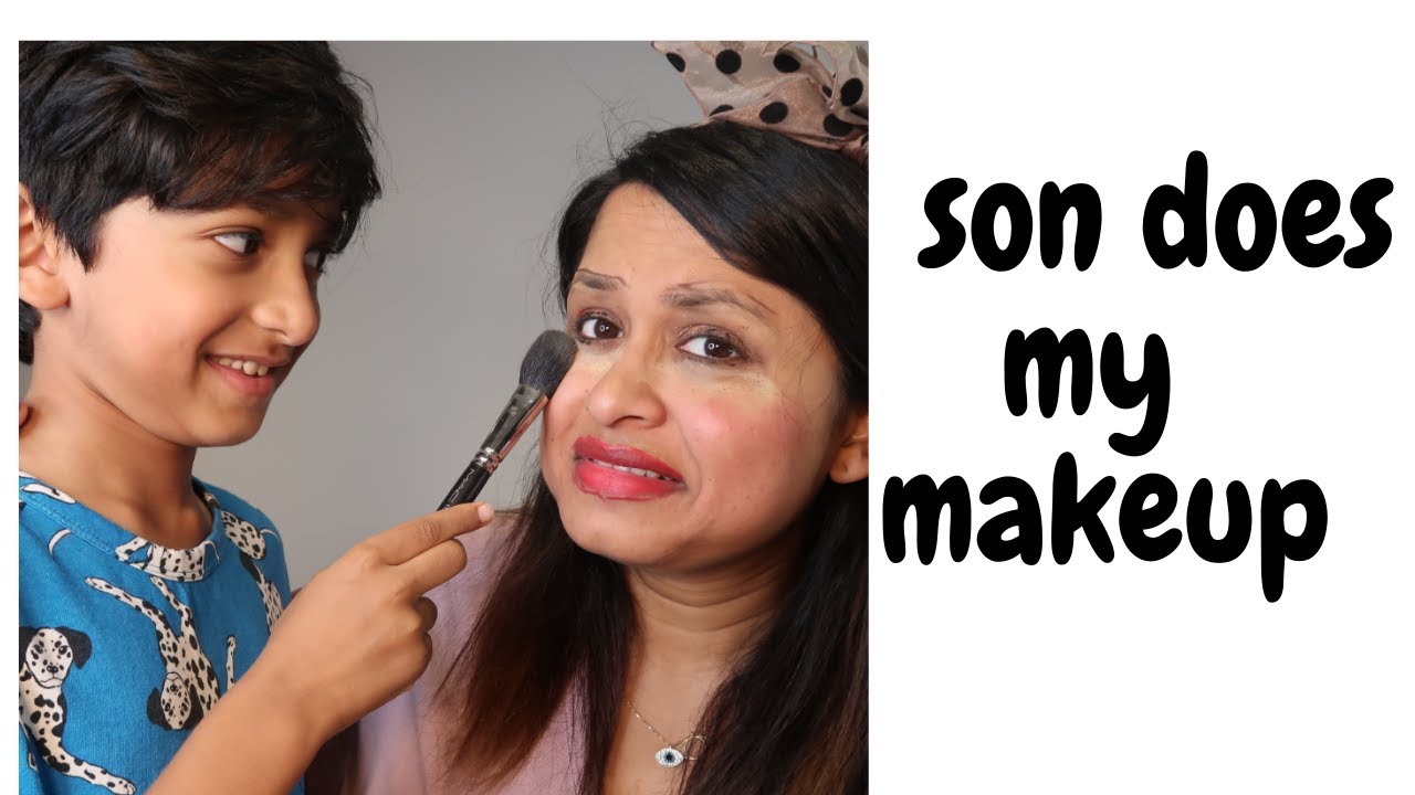 7 year old son does my makeup :) - YouTube