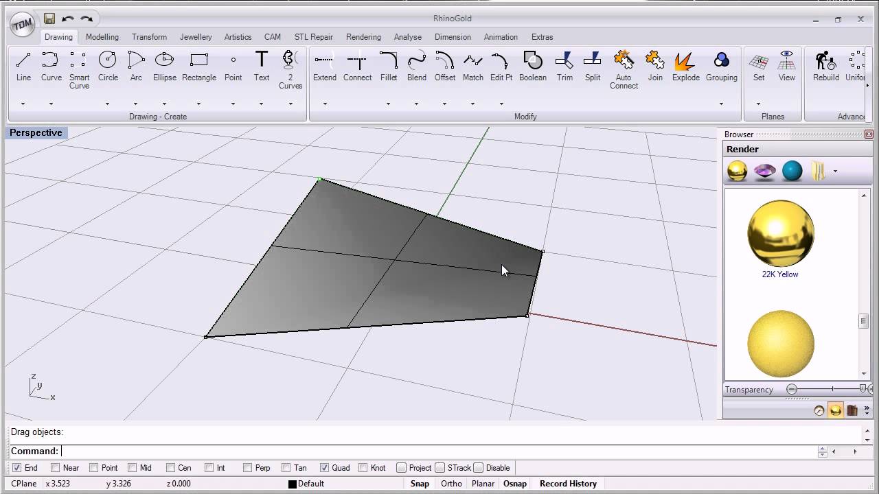 RhinoGold Training Level 1 - 7.2 Surfaces - YouTube