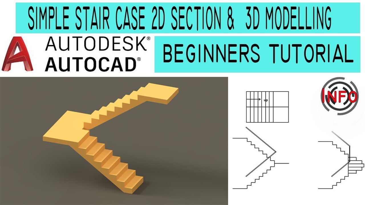 AutoCad 2D Stair Section Elevation & 3d /for Beginners - YouTube