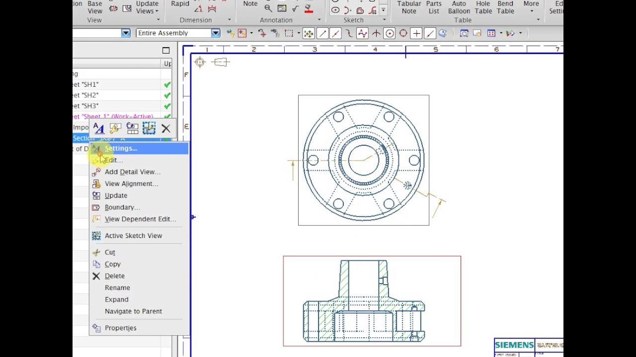 NX CAD 2D Drafting : Create a Revolved Section View - YouTube
