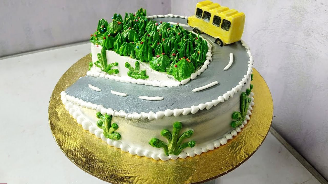 How To Make A Scenic Road Cake With Whipped Cream - Complete With An ...