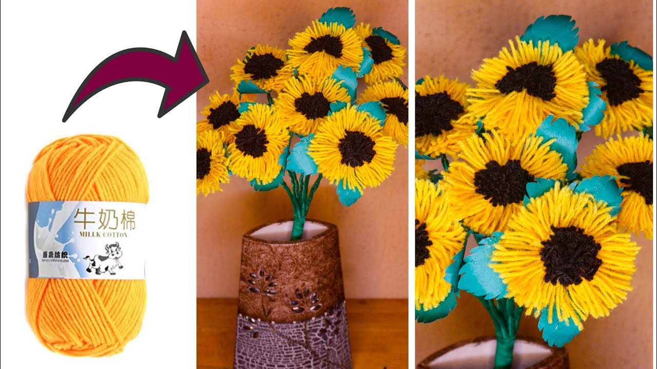 DIY Sun Flower making With Wool- How To Make Sun Flower - Room Decor ...