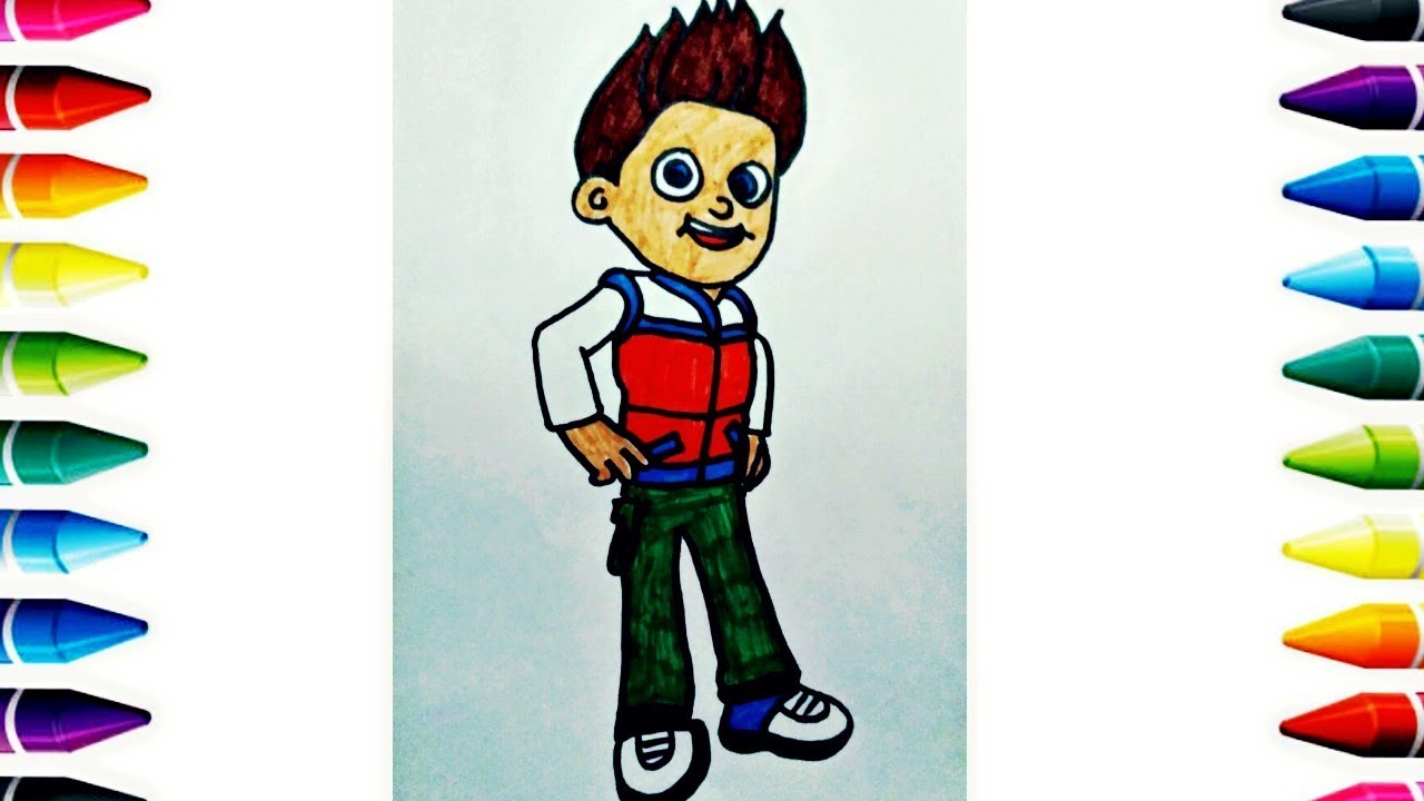 How to draw and fill colour on Ryder! Kids coloring pages - YouTube