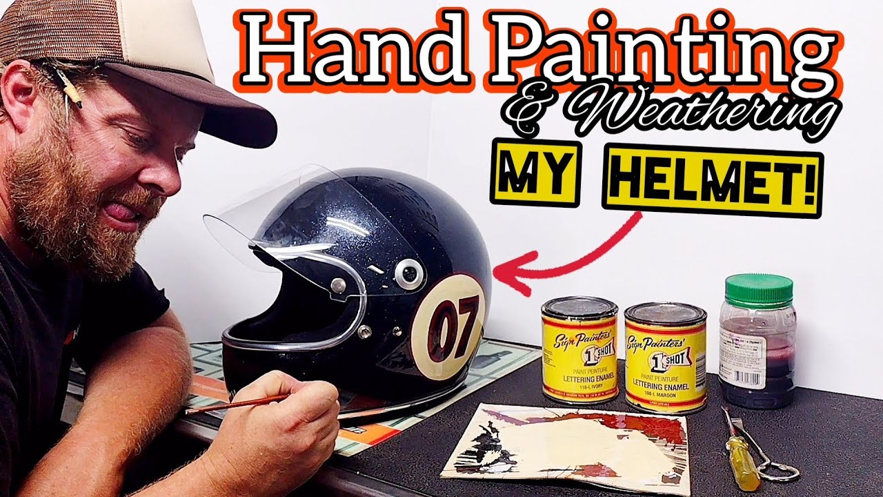 Hand Painted Biltwell Helmet With Old School Patina Racing Numbers ...