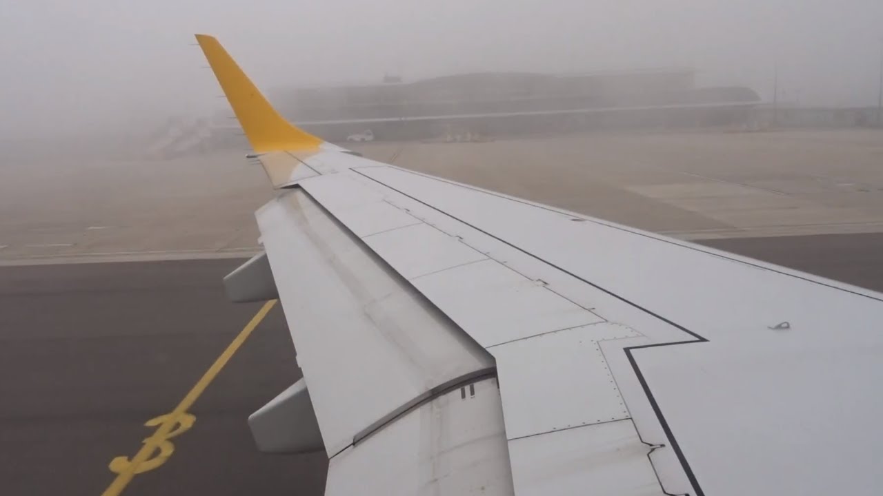 LOW VISIBILITY TAKEOFF Aurigny E195 Full Wing View Departure from ...