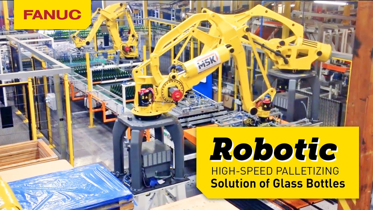Glass Bottle Palletizing with FANUC M-410iC Palletizing Robots - YouTube
