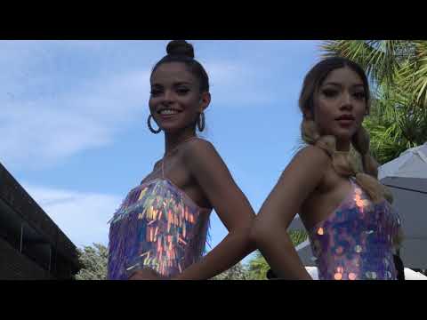 hot looking girls by the pool walk runway at Miami swim week