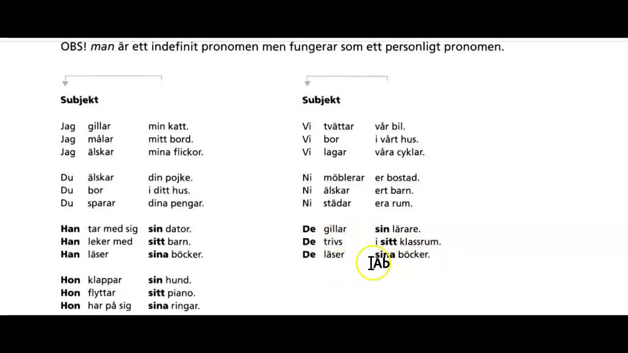 Pronomen- övning 9( reflexiva possessiva pronomen) - YouTube