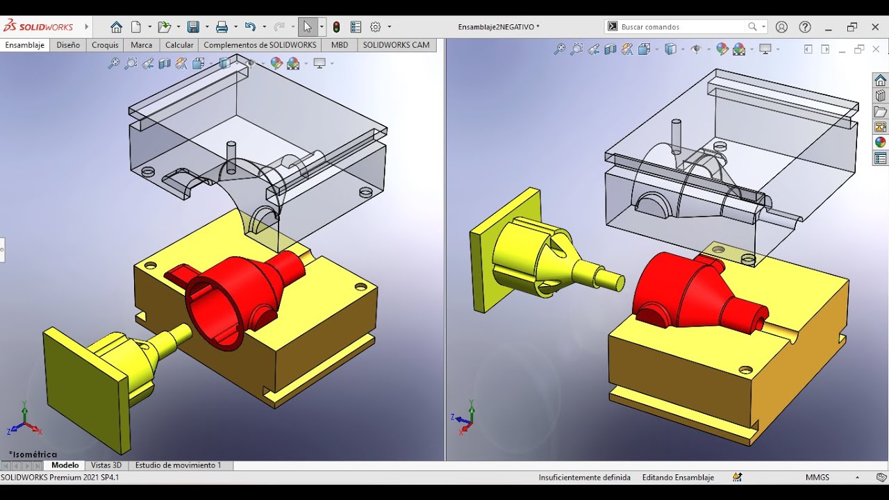 NUCLEO Y CAVIDAD MOLDES EN SOLIDWORKS - YouTube