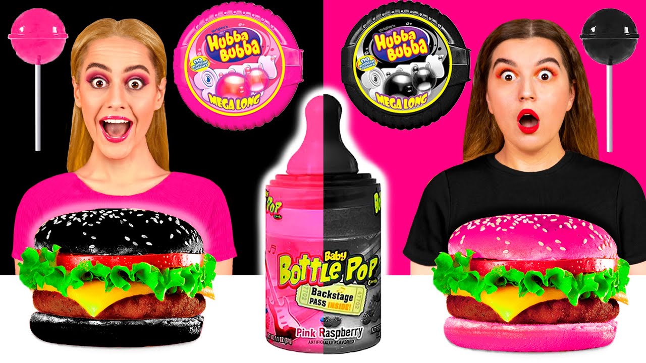 Black vs Pink Food Challenge | Eating Everything Only In 1 Color For 24 ...