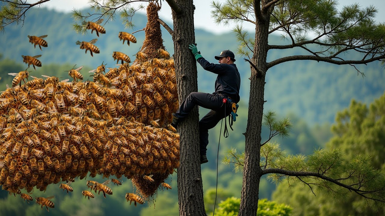 Warning_ Aggressive Bees! Climbing High to Catch a Giant Hive – A ...