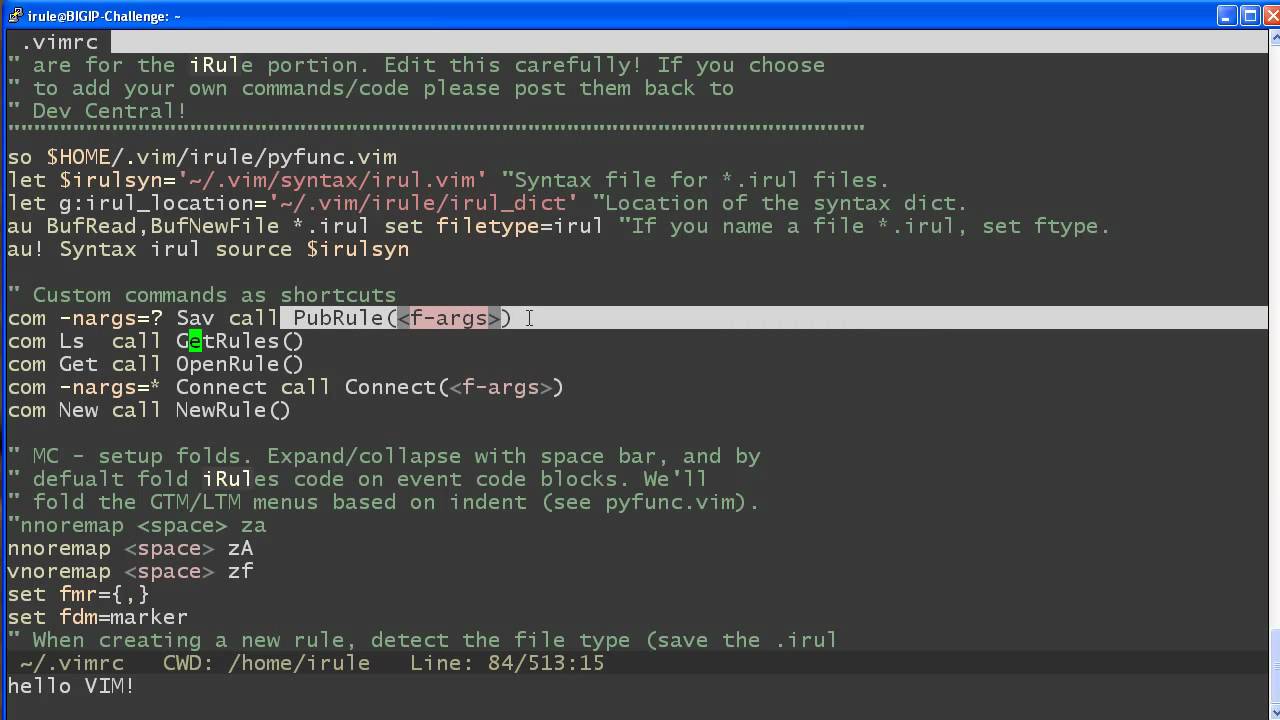 Vim iRule Editor: Customizations - YouTube