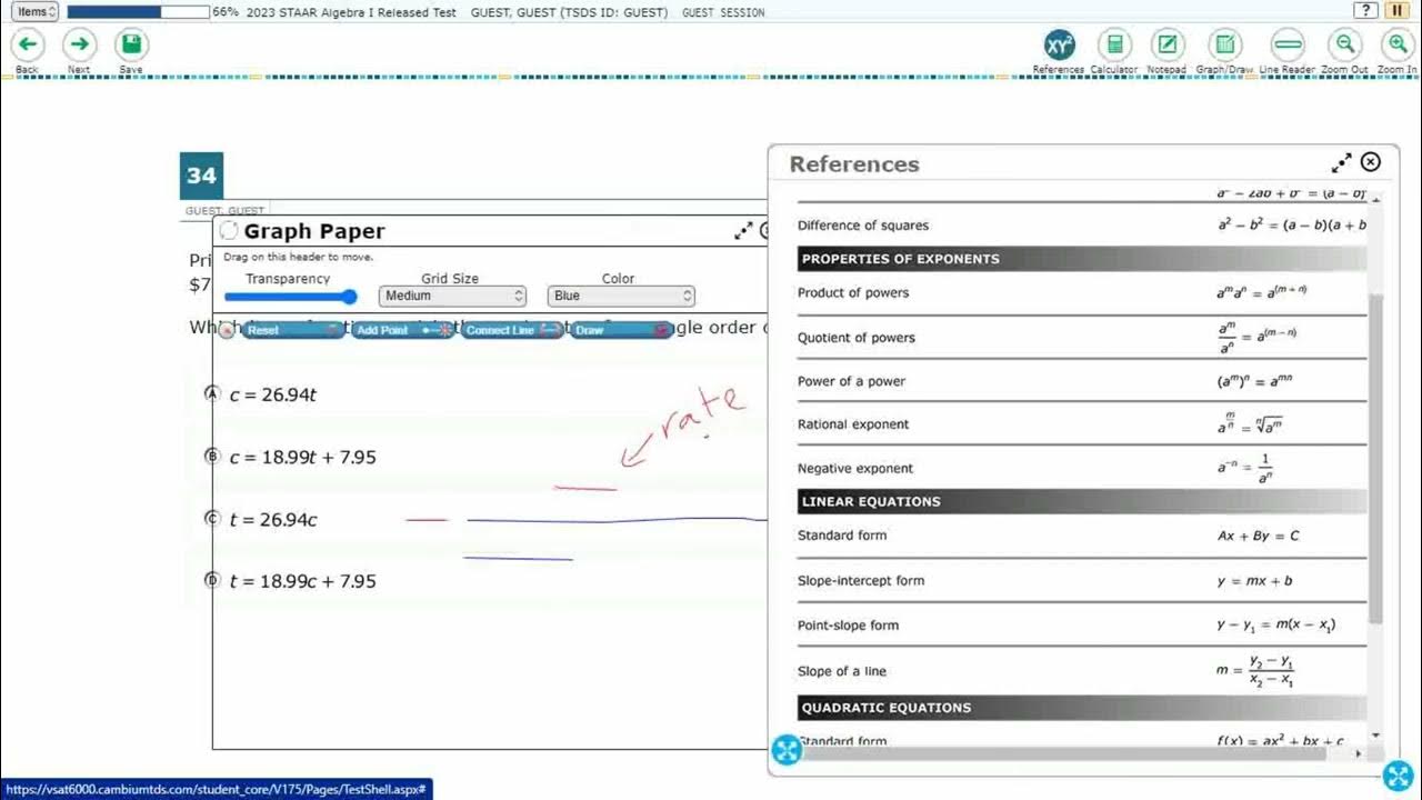 Algebra 1 STAAR Practice Writing Linear Equations (A.2C - #16) - YouTube