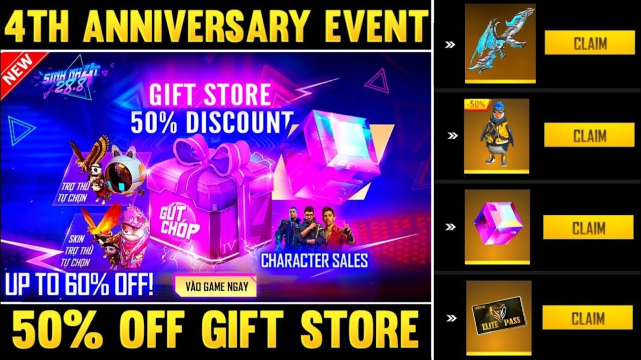 50% Gift Store Discount 4th Anniversary Free Fire | Free Magic Cube ...
