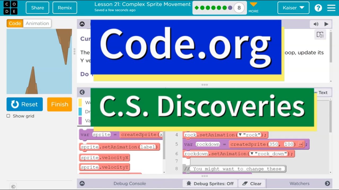 Code.org Lesson 22.7 A Complex Sprite Movement | Tutorial with Answers | Curve Challenge A - YouTube