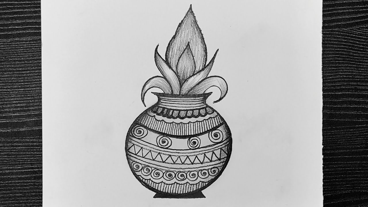 How To Draw Kalash Kalash Drawing For Navratri Pencil Drawing