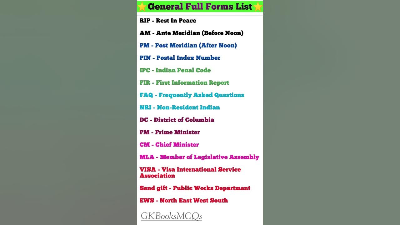 General Full Forms || Important Full Forms || #shortvideo #fullforms ,,,,,, - YouTube