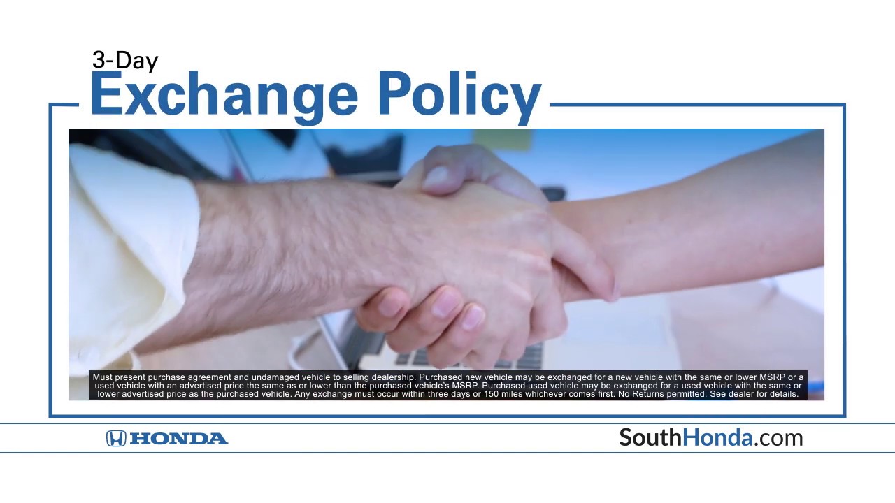 South Honda's 3-day exchange policy... That's Smart! - YouTube