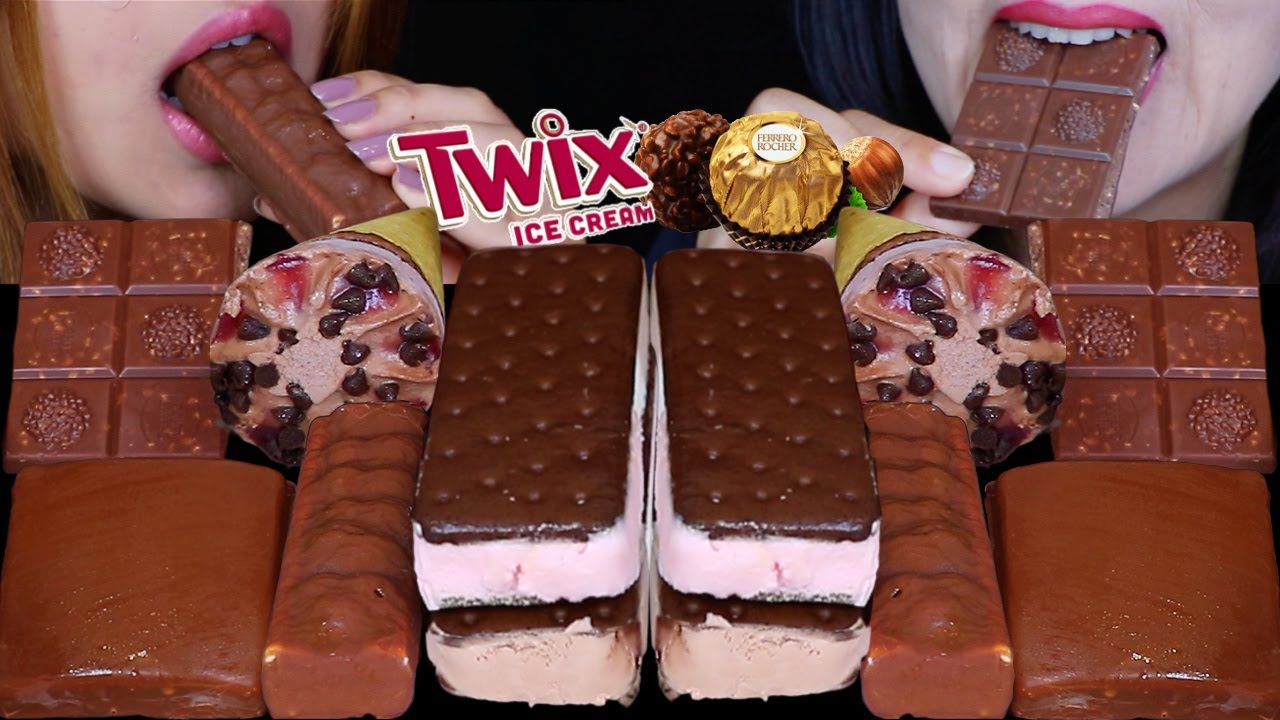 ASMR TWIX CANDY ICE CREAM BAR, CHOCOLATE CHIP CONE, KLONDIKE BAR ...