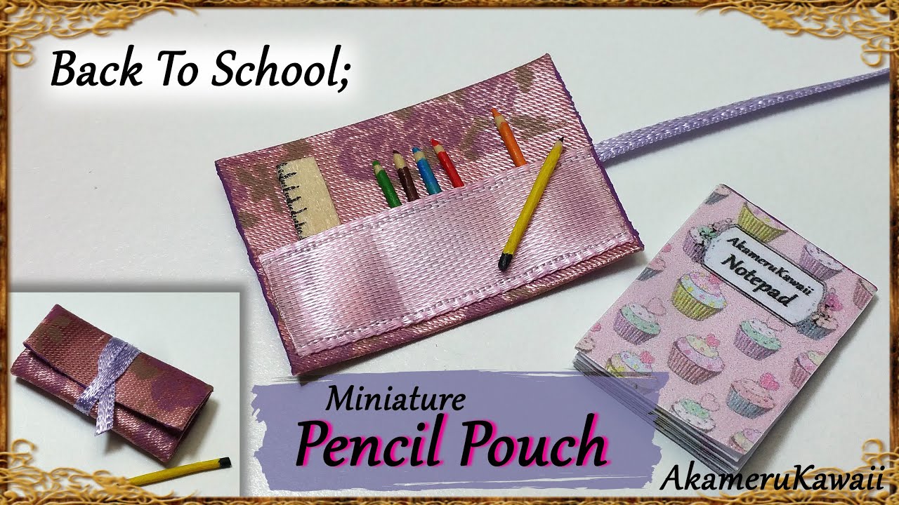Back To School; Miniature roll up Pencil Pouch & Ruler - Fabric/wood ...
