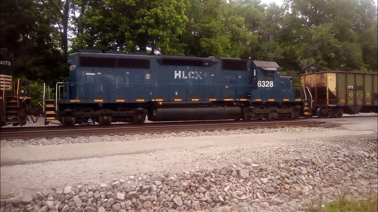 HLCX SD40-2 6328 trails 4th of 4 on NS 142 through Burnside - YouTube