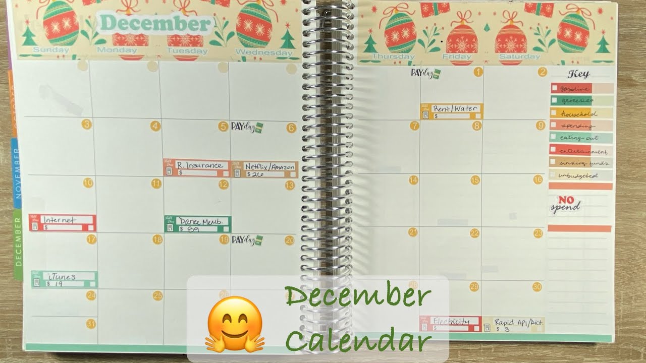 I’m back! | December Budget Set up | Calendar & Expense Log | New ...