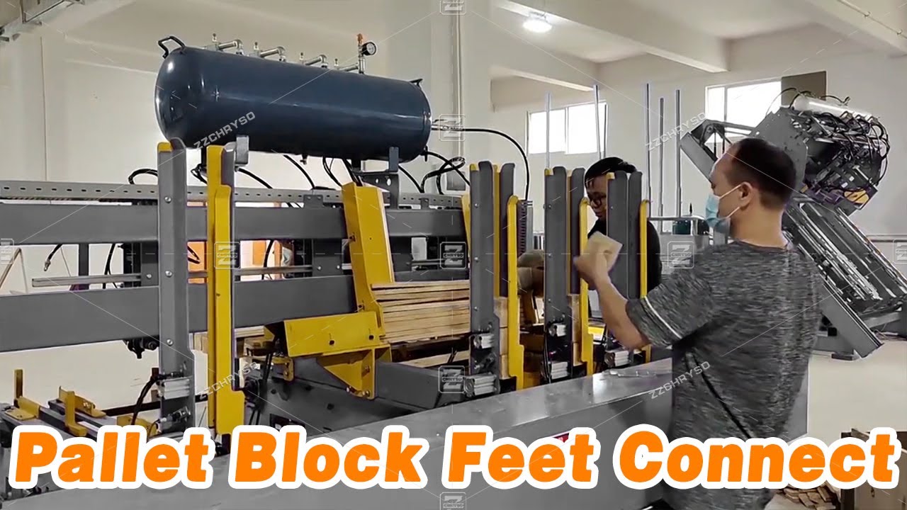 Maximize Productivity with Pallet Block Feet Connecting Machine - YouTube