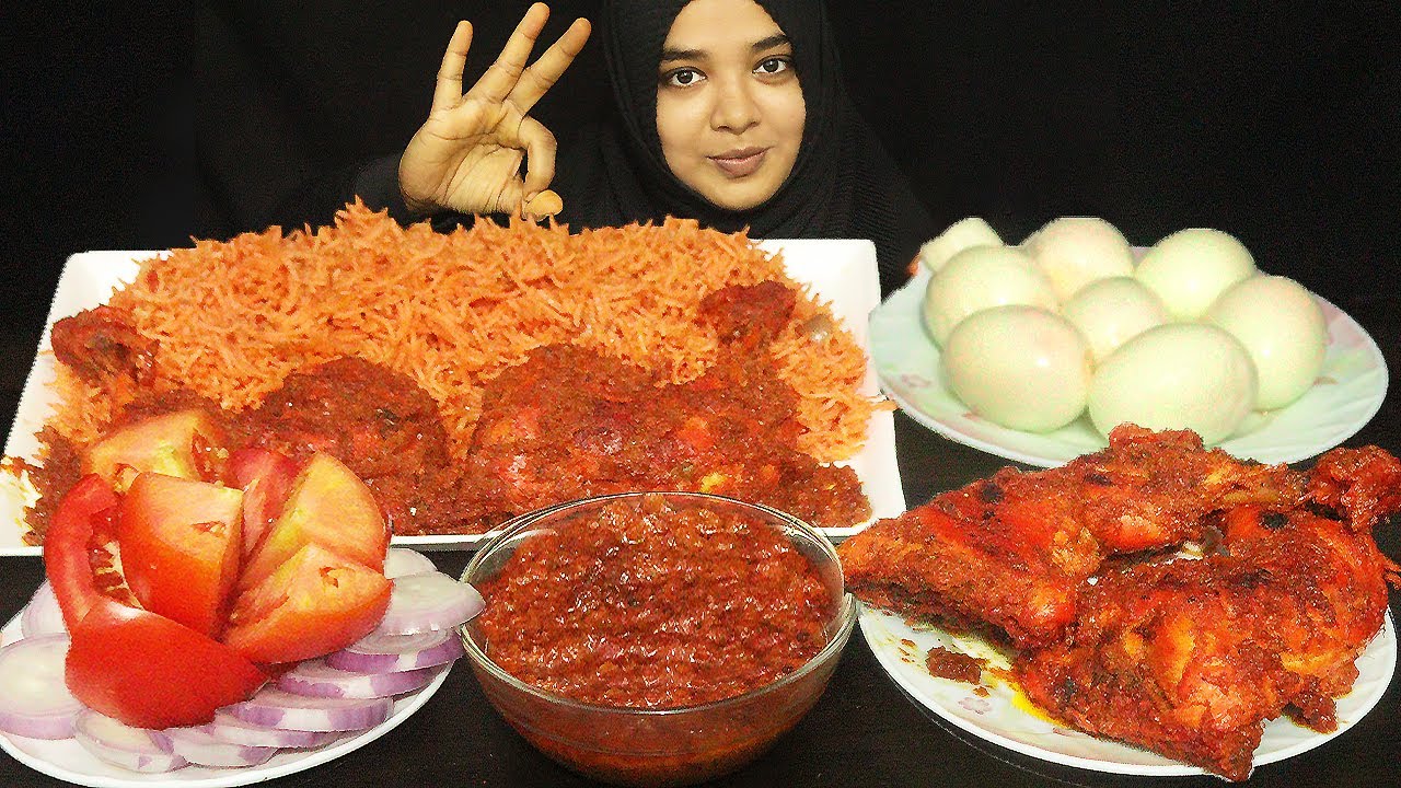 ASMR EATING: CHICKEN BIRYANI WITH SPICY TANDOORI CHICKEN LEG PIECE AND ...