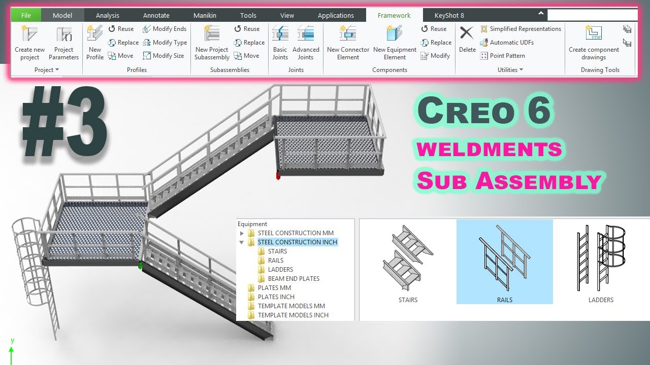 creo weldment sub assembly and component || class 3 - YouTube
