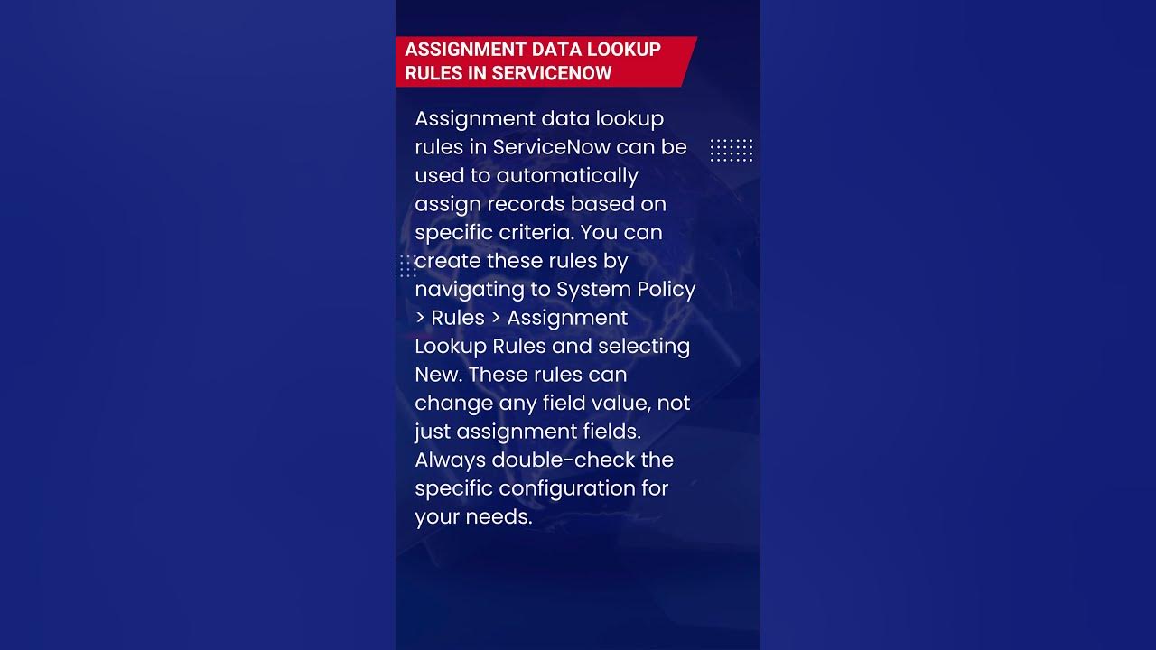 Assignment data lookup rules in ServiceNow - YouTube