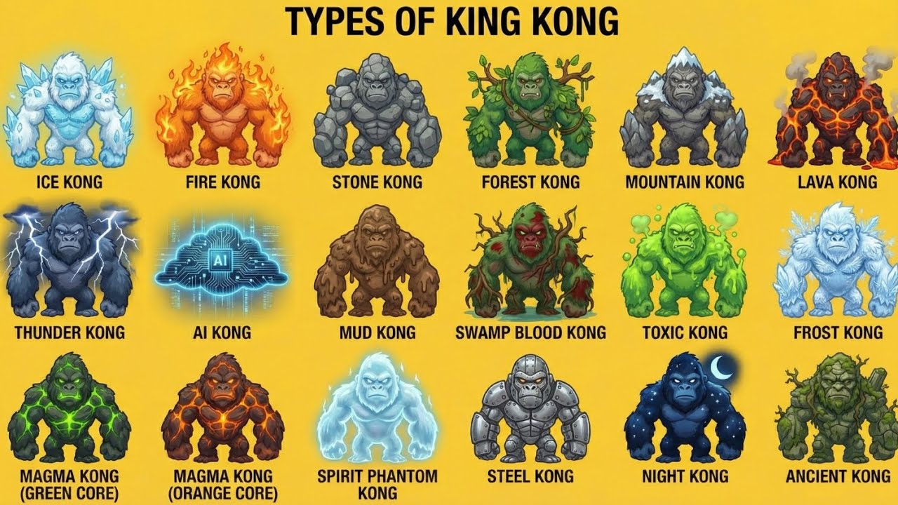 Types of King Kong | Ice Kong, Fire Kong & Lava Kong - YouTube