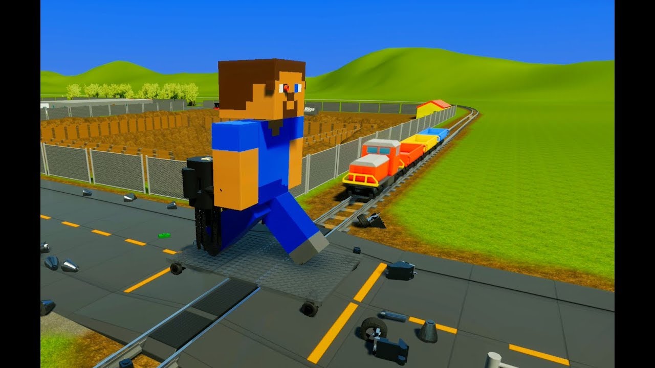 Lego Man, Mad Max Truck & Cars vs. Lego Train - Brick Rigs - Realistic ...