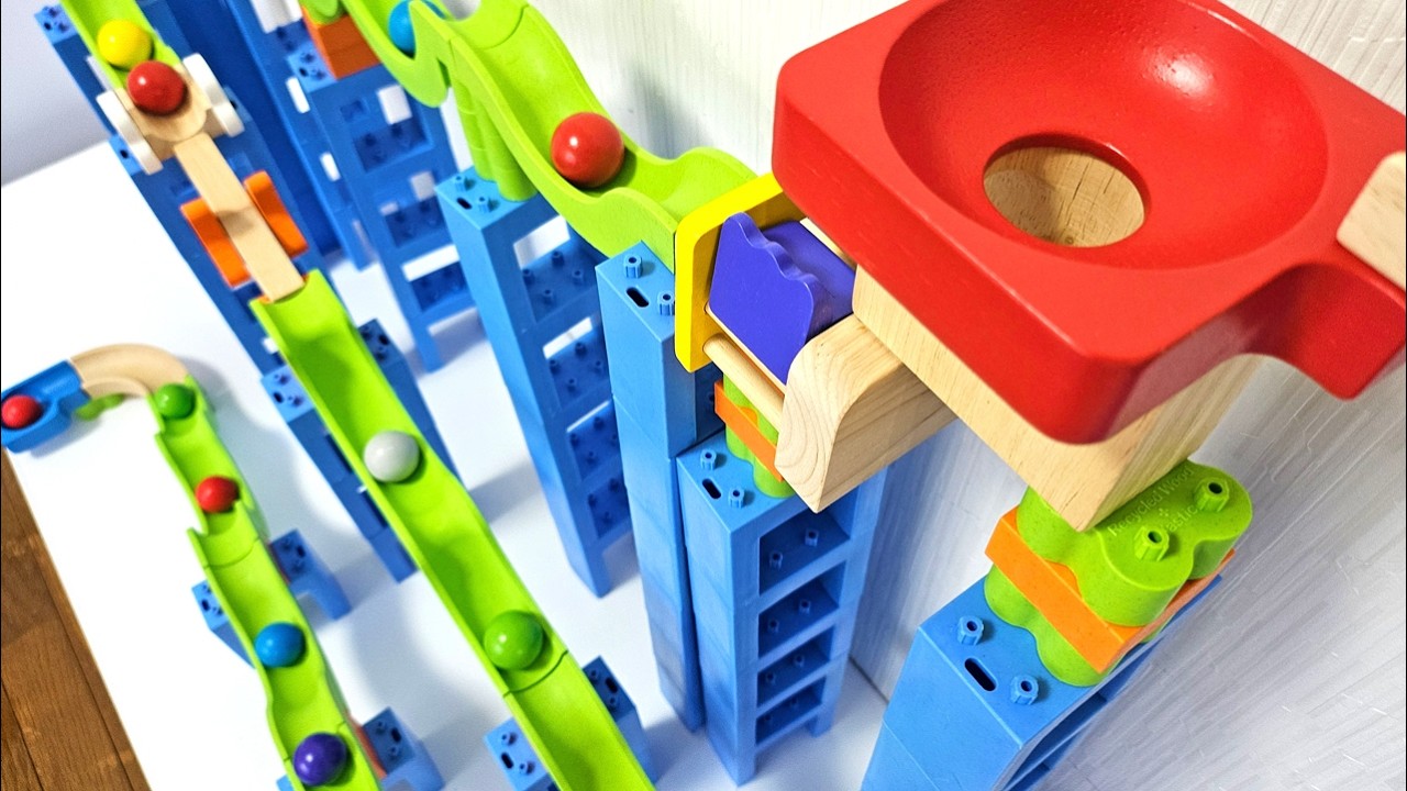 Marble Run Race ☆ TrixTrack Wave Slope & Wooden colorful staircase tree ...