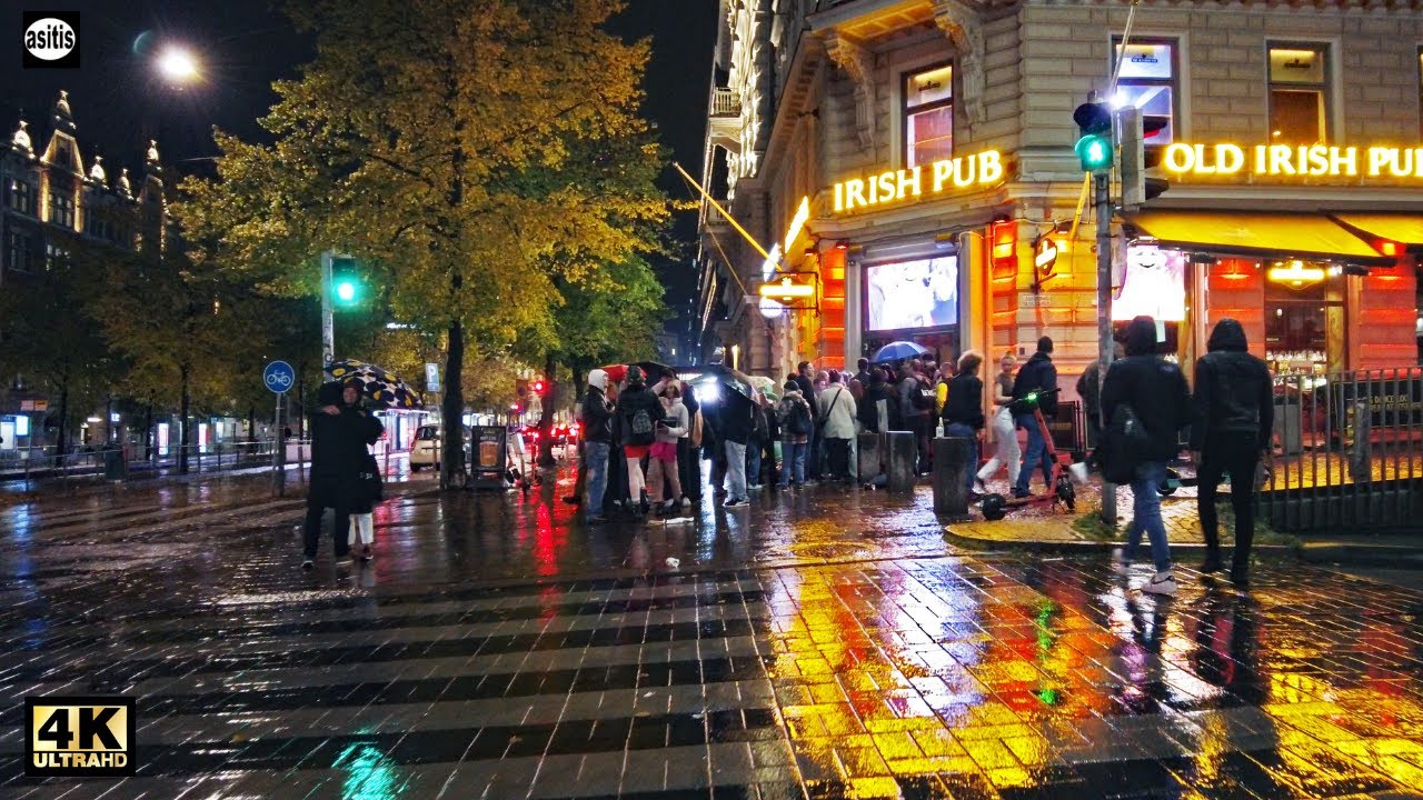 Walking in the Rain at Night in Helsinki Finland City Center (23 Sep ...