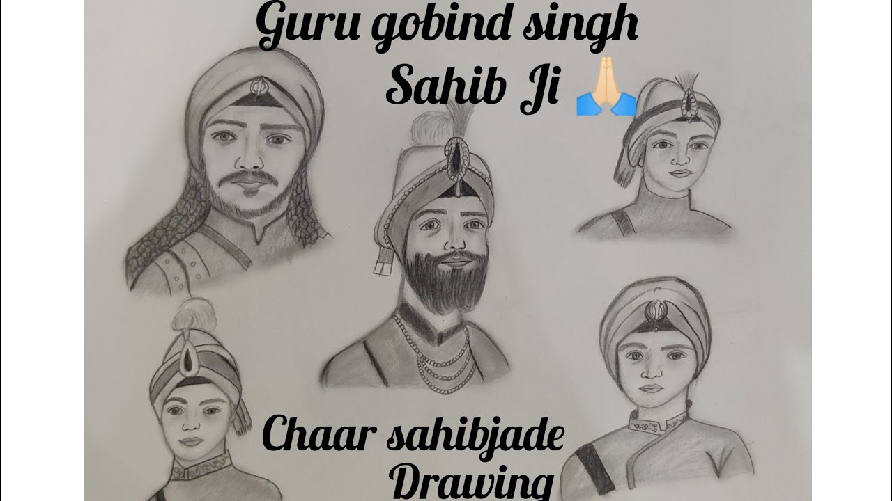 Guru Gobind Singh sahib ji drawing || chaar sahibjade drawing tutorial ...