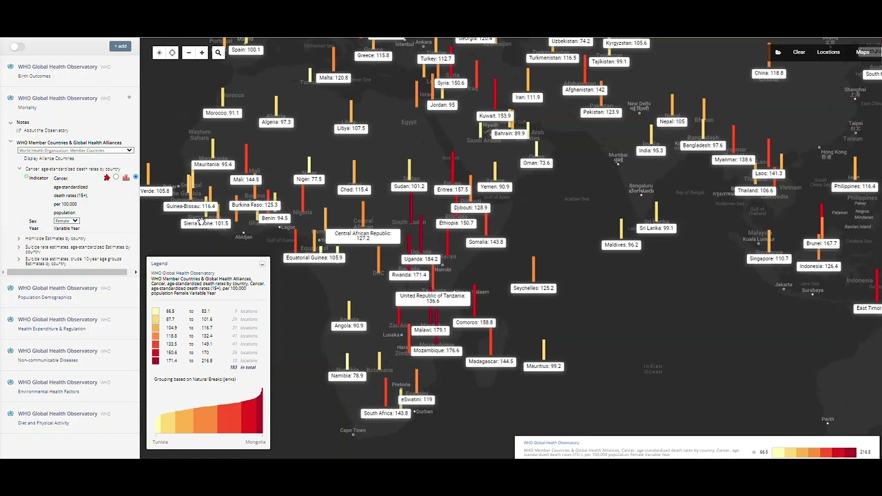 WHO Global Health Observatory, Mortality Data, Cancer Age Standardised ...