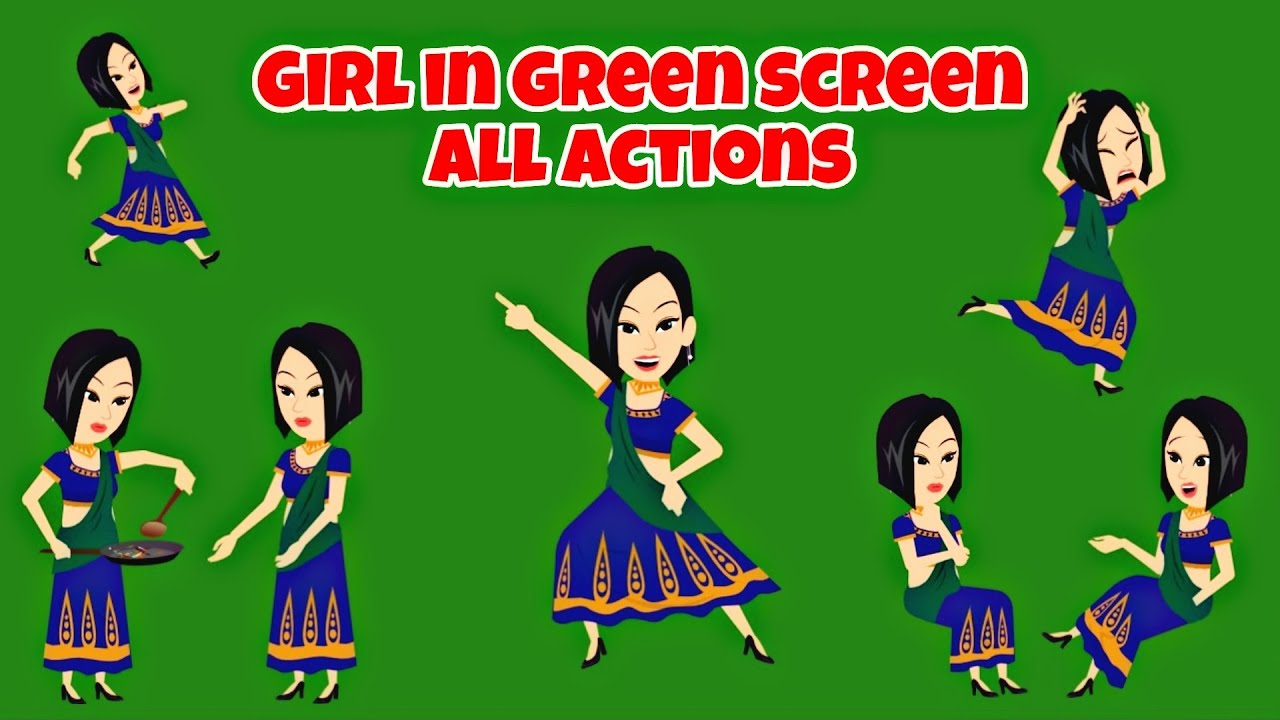 Girl in green screen | all actions | green screen cartoon character ...