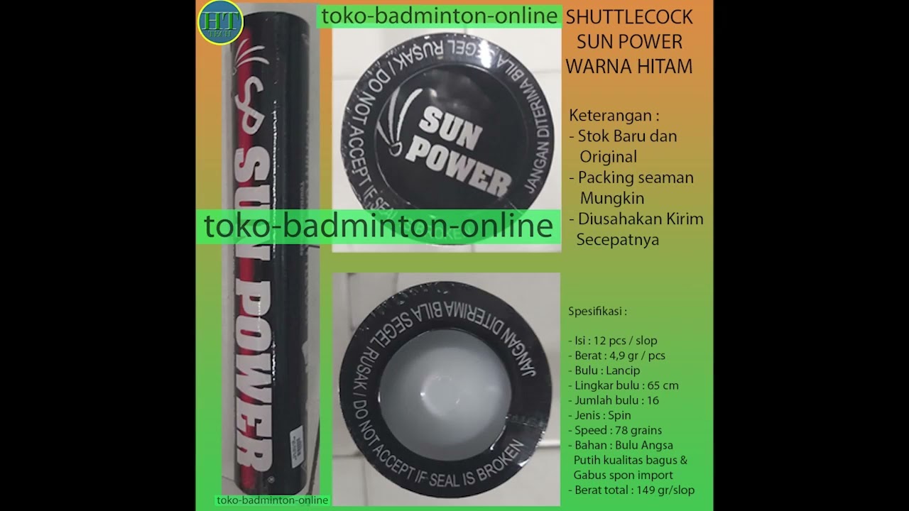 Keterangan Shuttlecock Sun Power Warna Hitam - YouTube