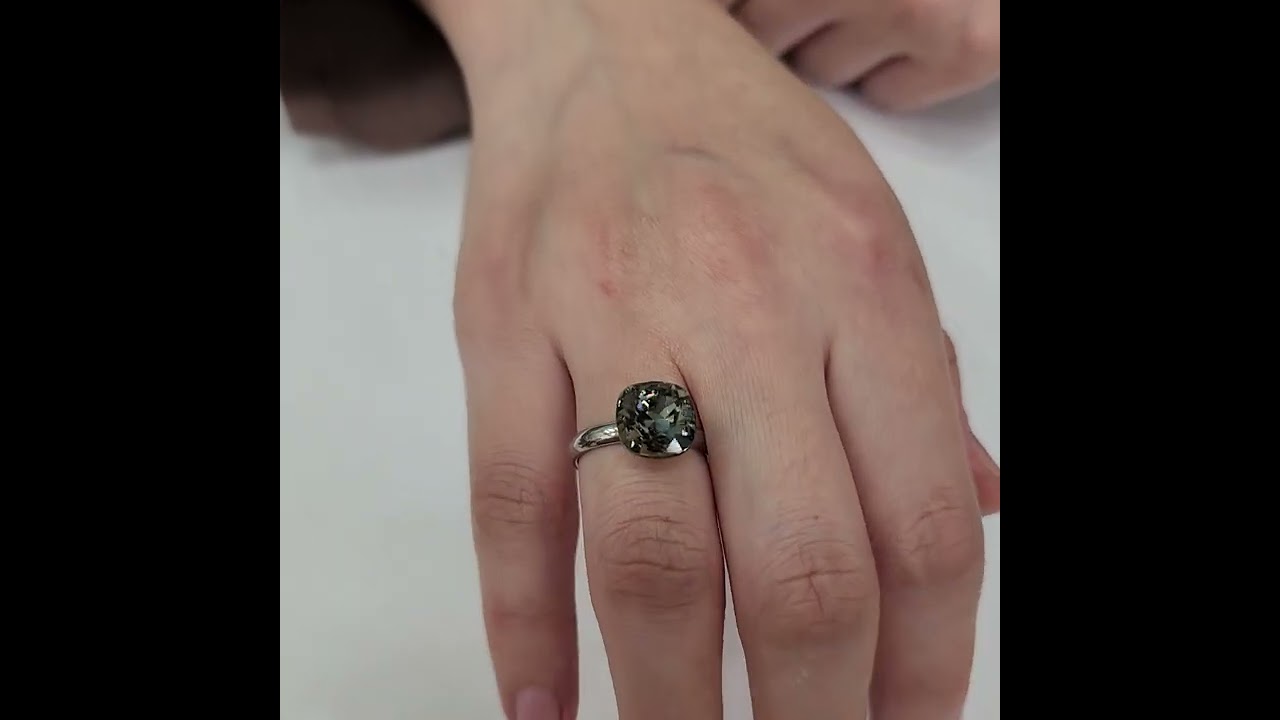 블랙다이아 스와로브스키 10mm 사각 크리스탈 심플 플랫 무니켈도금 조절 반지 / Swarovski Crystal Square ...