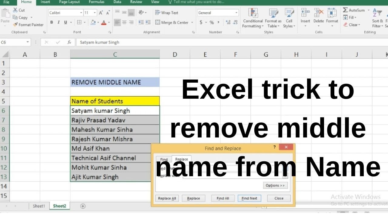 How To Remove Middle From Name In Ms Excel YouTube How To Remove Middle From Name In Ms Excel YouTube