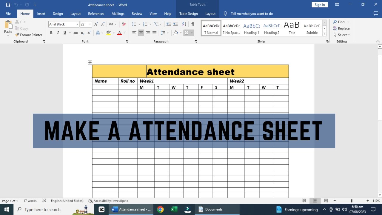 How to Make a Attendance Sheet in Word || Iconic Academy || MS Word ...