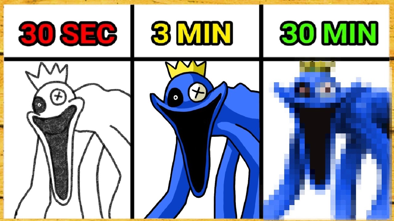 Drawing Nightmare Blue Rainbow Friends in 30 Sec, 3 Min, 30 Min | # ...