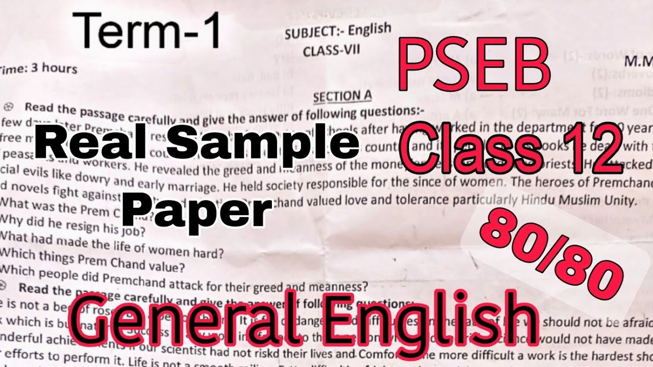 Solved Real English Paper 12th Class PSEB Sample Paper/Class 12/Term-1/ ...
