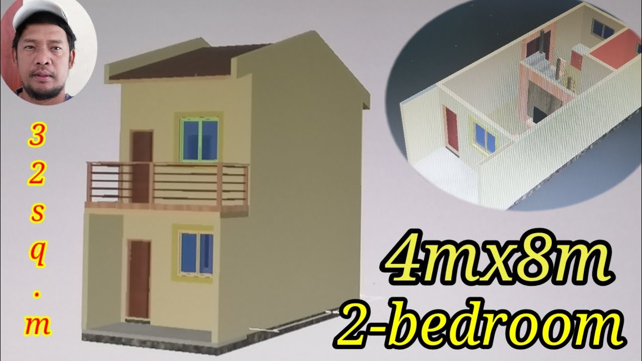 32-sq.m.small two story house design. (4mx8m).2-bedroom. - YouTube